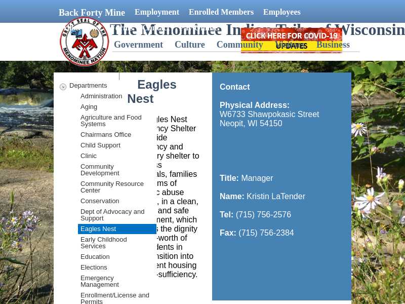 Eagles Nest Homeless Shelter - BIA Rte 420, Neopit, WI